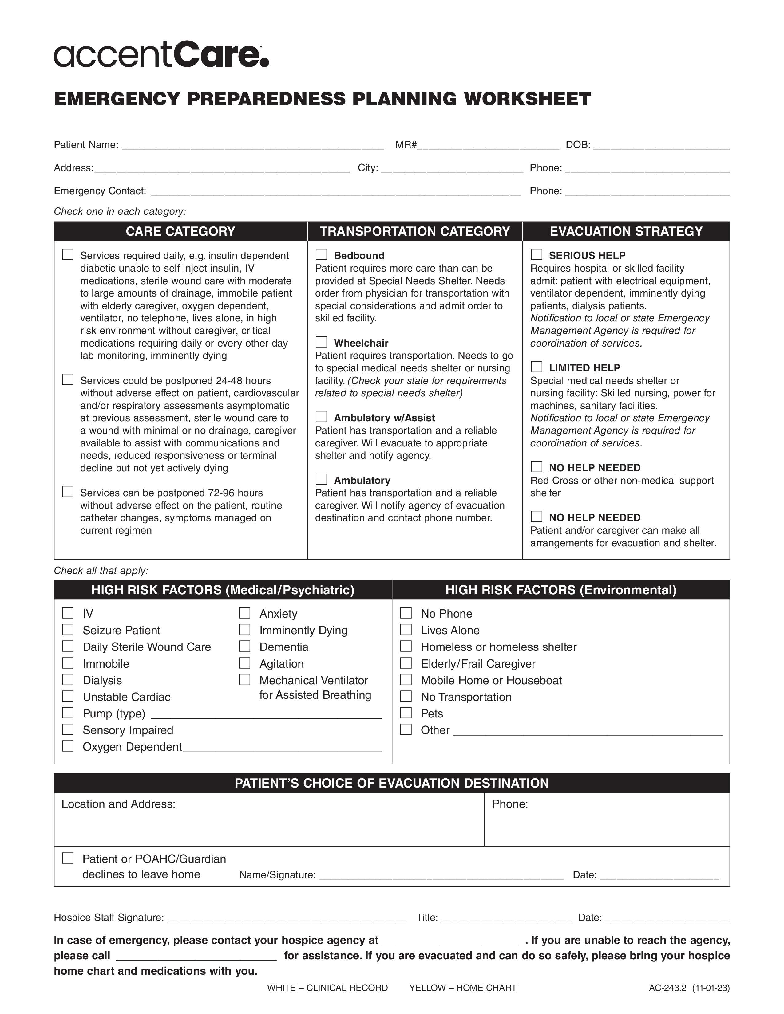 AC-243.2 - Emergency Preparedness Planning Worksheet – RFS-AccentCare-Forms