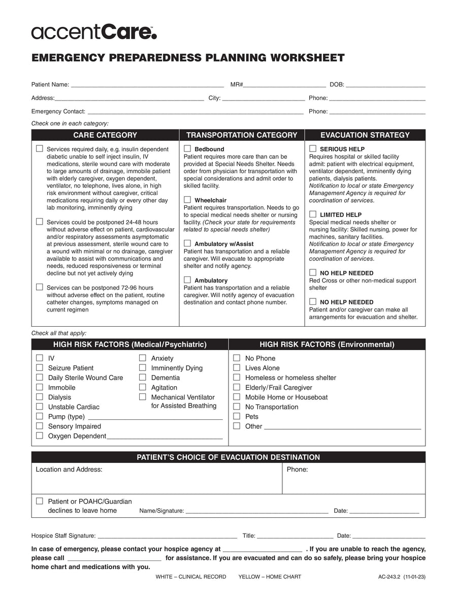 AC-243.2 - Emergency Preparedness Planning Worksheet – RFS-AccentCare-Forms